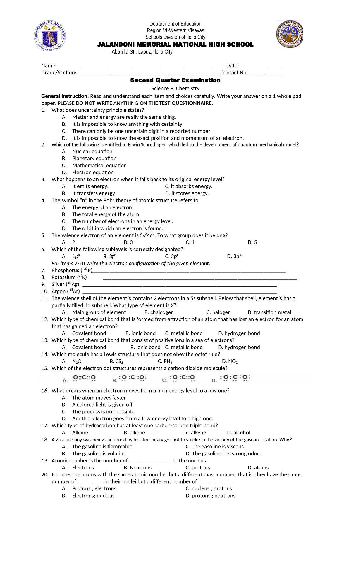 2nd quarter exam 2024 - multiple choice - Department of Education ...