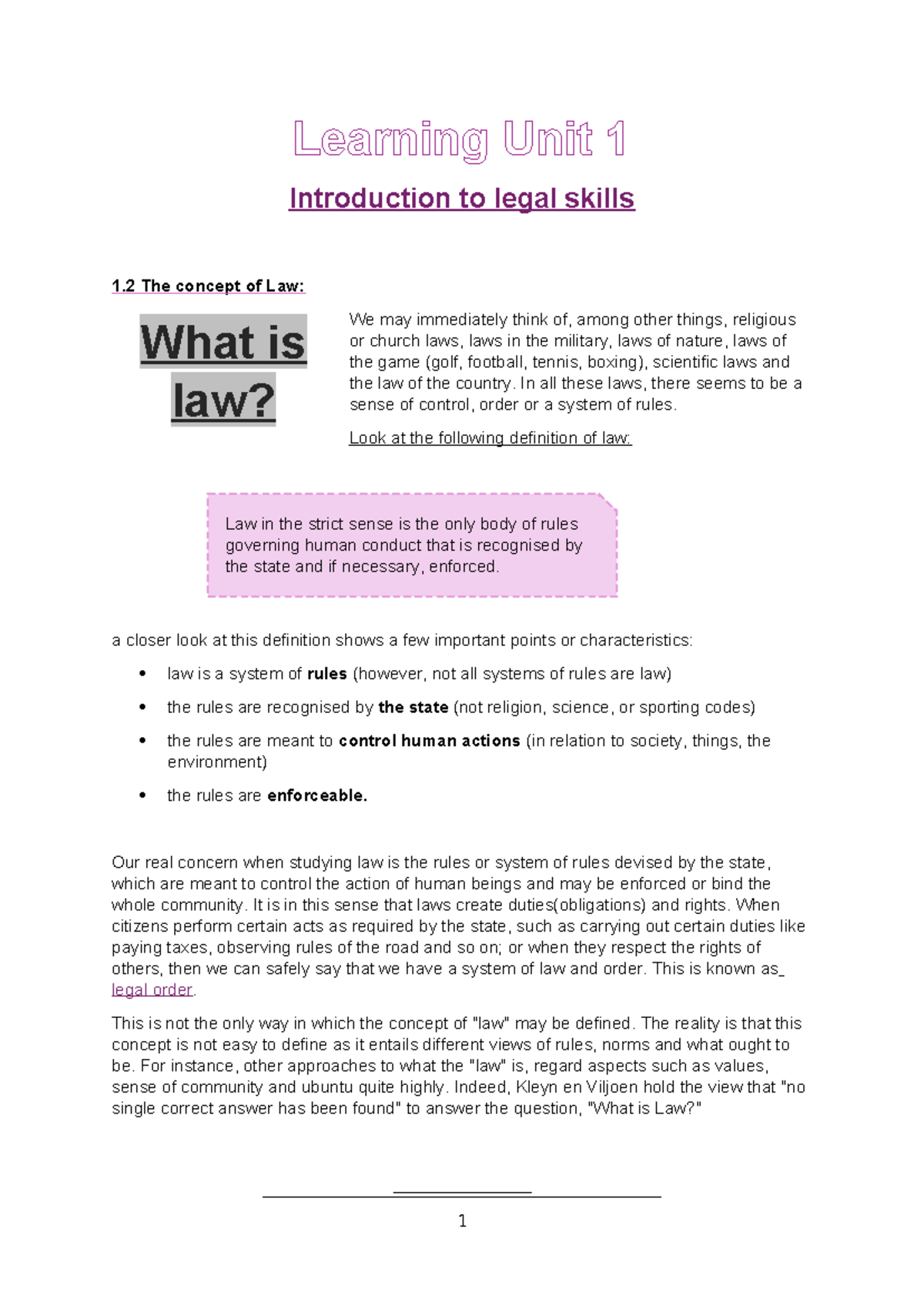 Skill course for law students Study Unit 1 - Learning Unit 1 ...