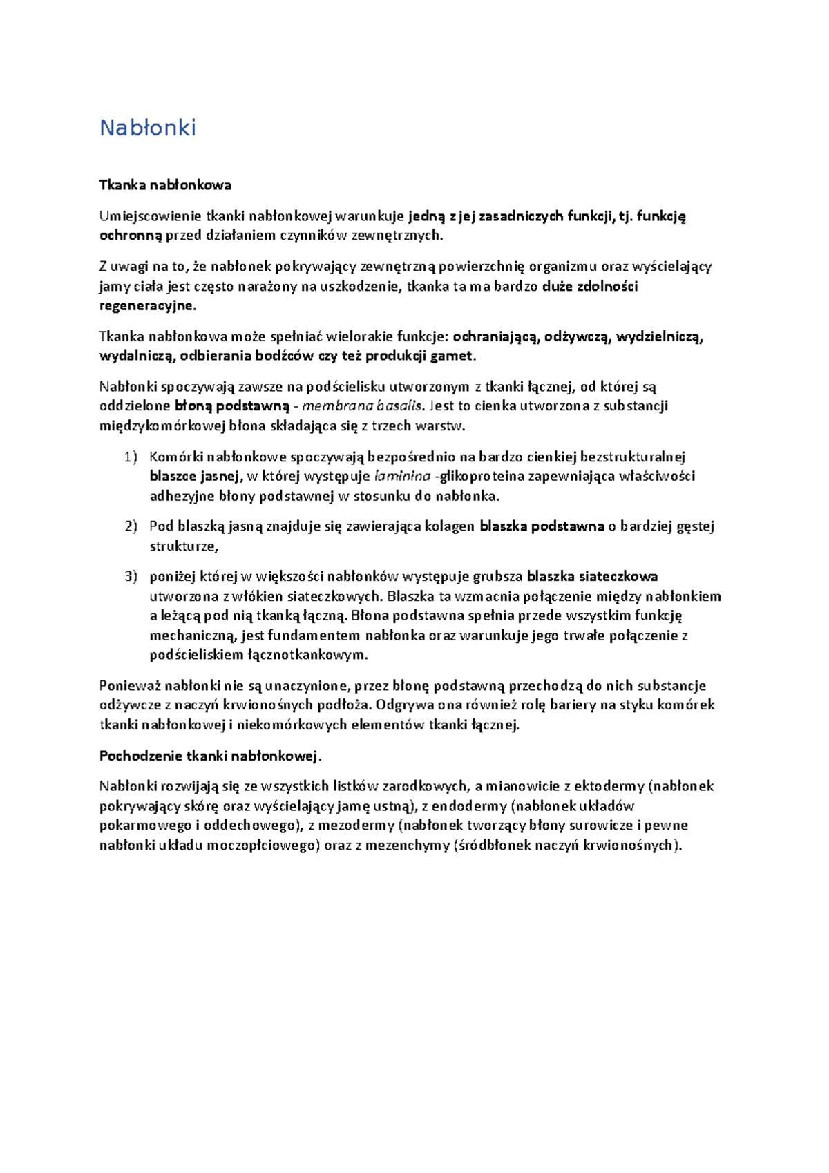 Nabłonki - Notatki z nabłonków - Nabłonki Tkanka nabłonkowa ...