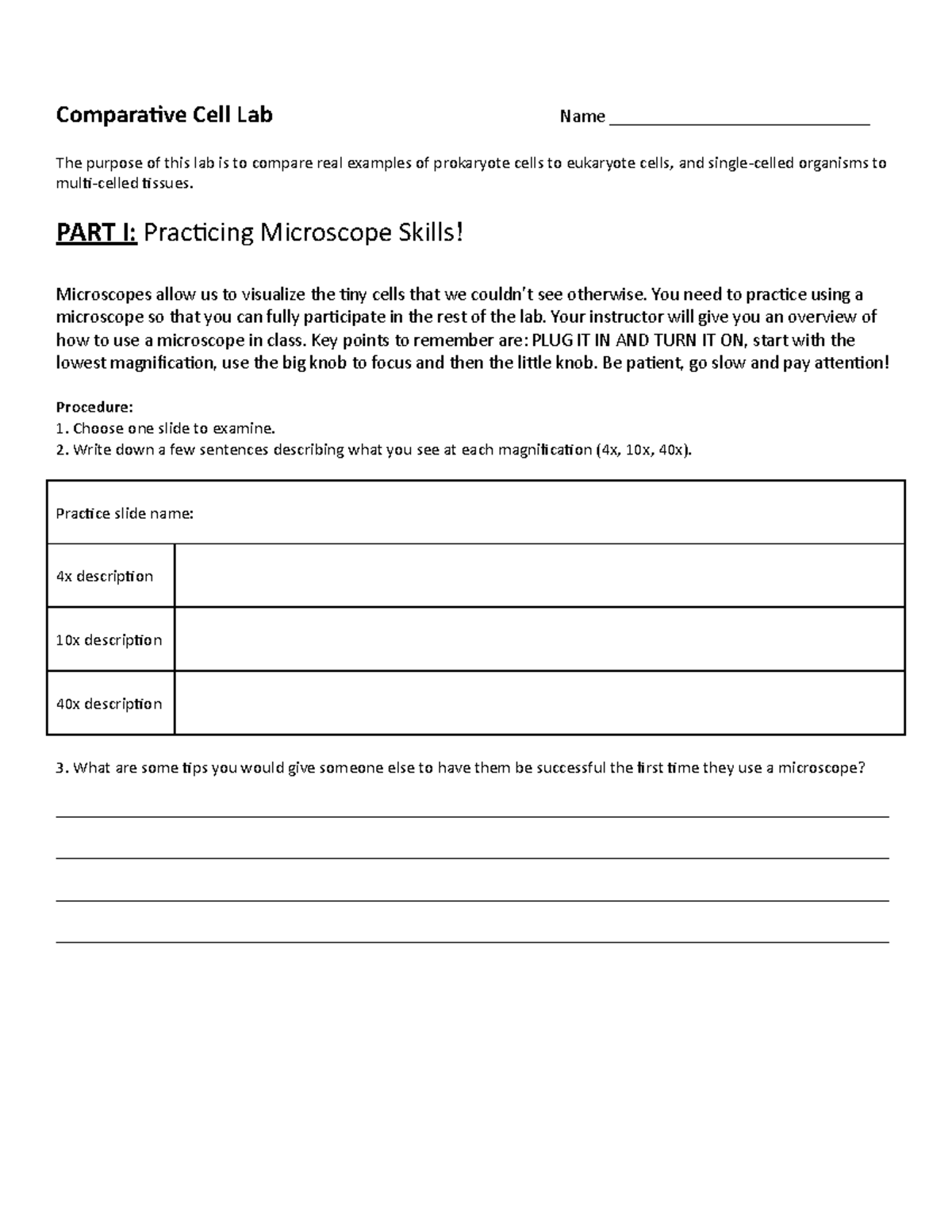 01 Comparative cells lab - Comparative Cell Lab Name ...