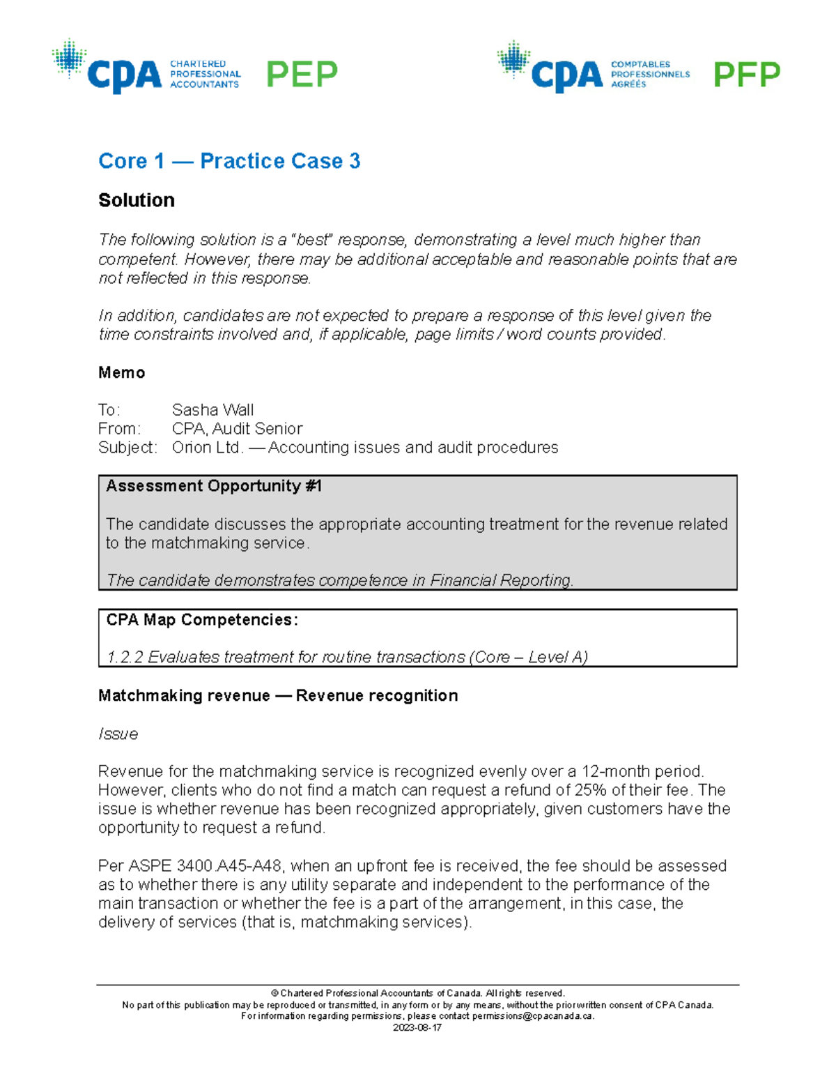 CO1-2401E-PC03 - Solution to CORE 1 Practice Case Week 3 - © Chartered ...