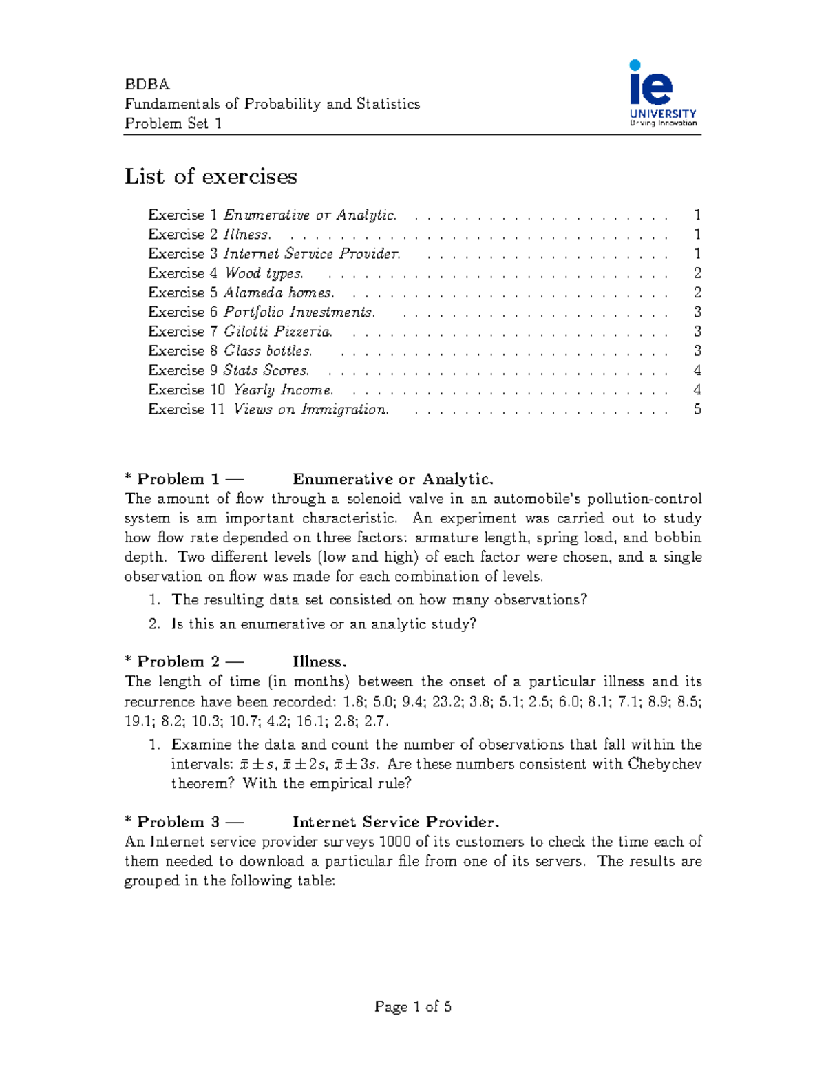 Problem Set 1 - Fundamentals of Probability and Statistics Problem Set 1 List of exercises ...