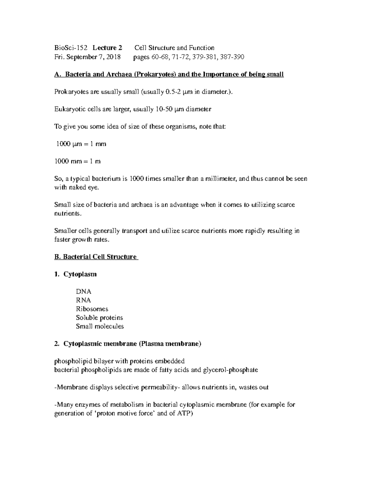 Lecture 2 Cell Structure - BioSci-152 Lecture 2 Cell Structure and ...