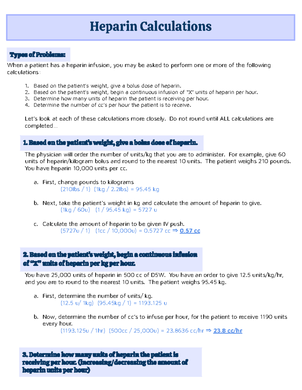 Nursing Med-Math Heparin Calculations Practice Problems - Heparin ...