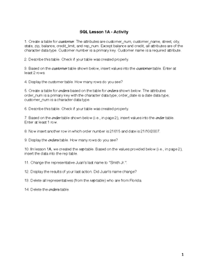 Lesson 1B - Single Table Queries - 1 Single Table Queries You will use the SQL Script Premiere ...