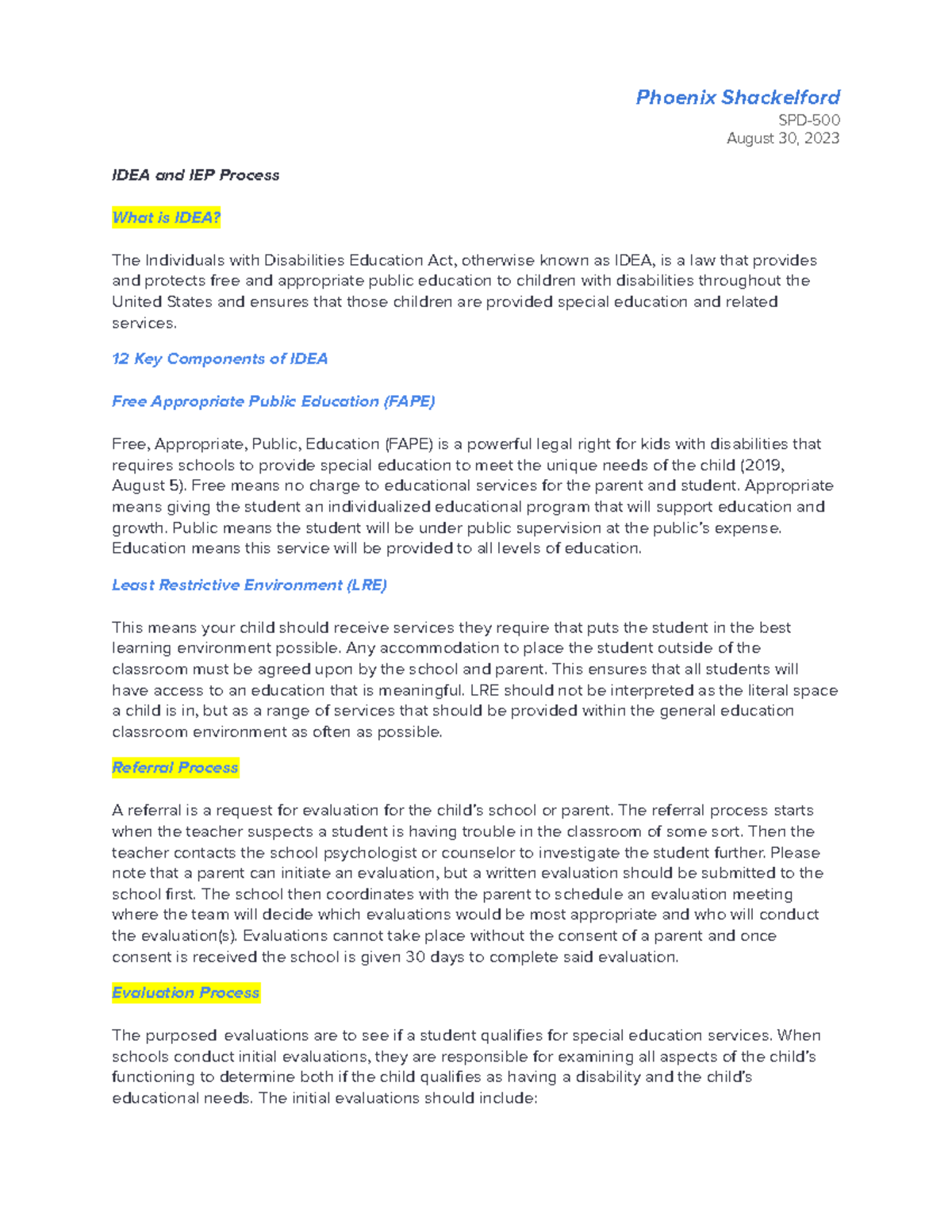 IDEA and IEP Process - Phoenix Shackelford SPD- August 30, 2023 IDEA ...