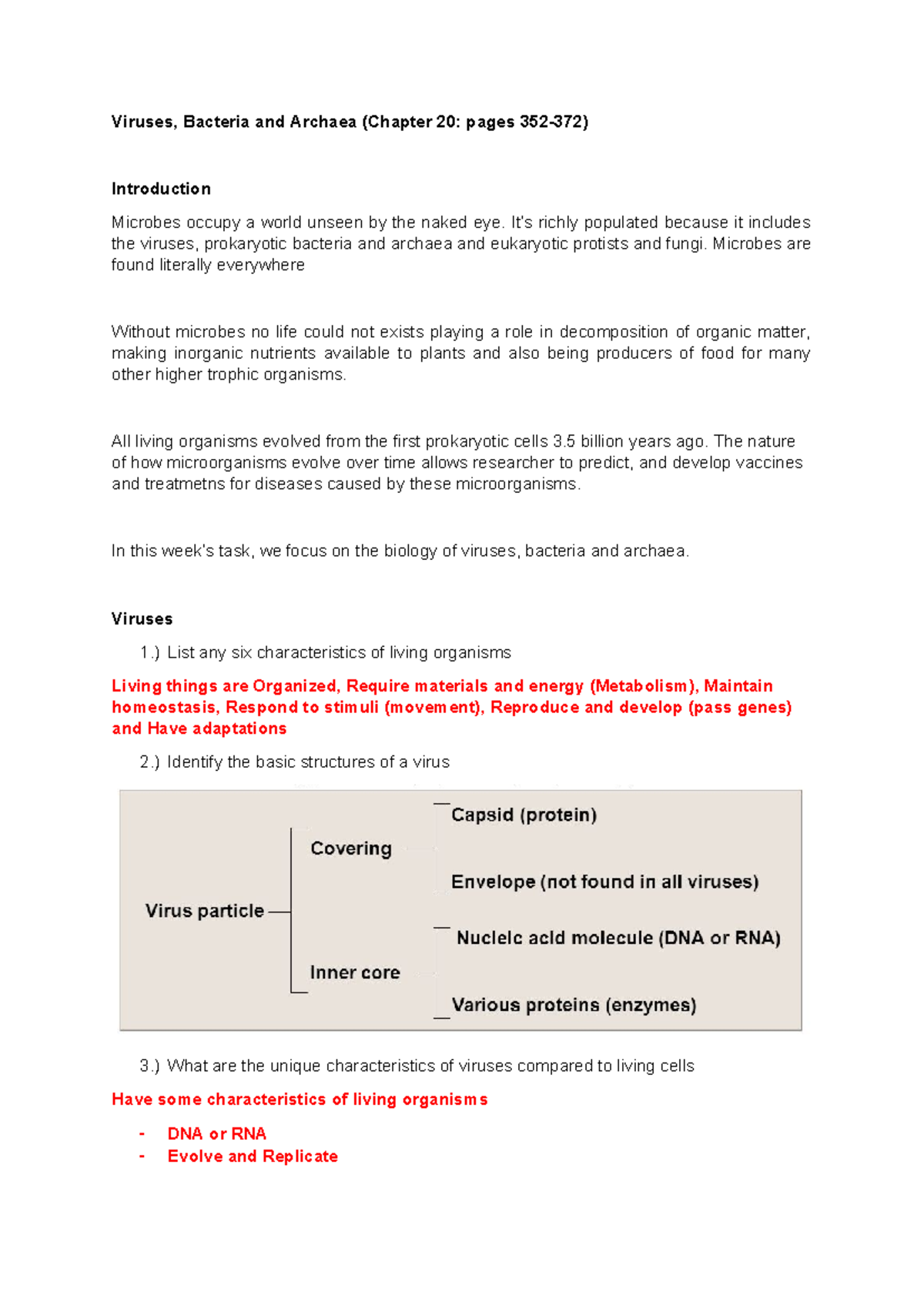 Week 1 Task MEMO Viruses Bacteria and Archaea 1 pg 352-373 - Viruses ...
