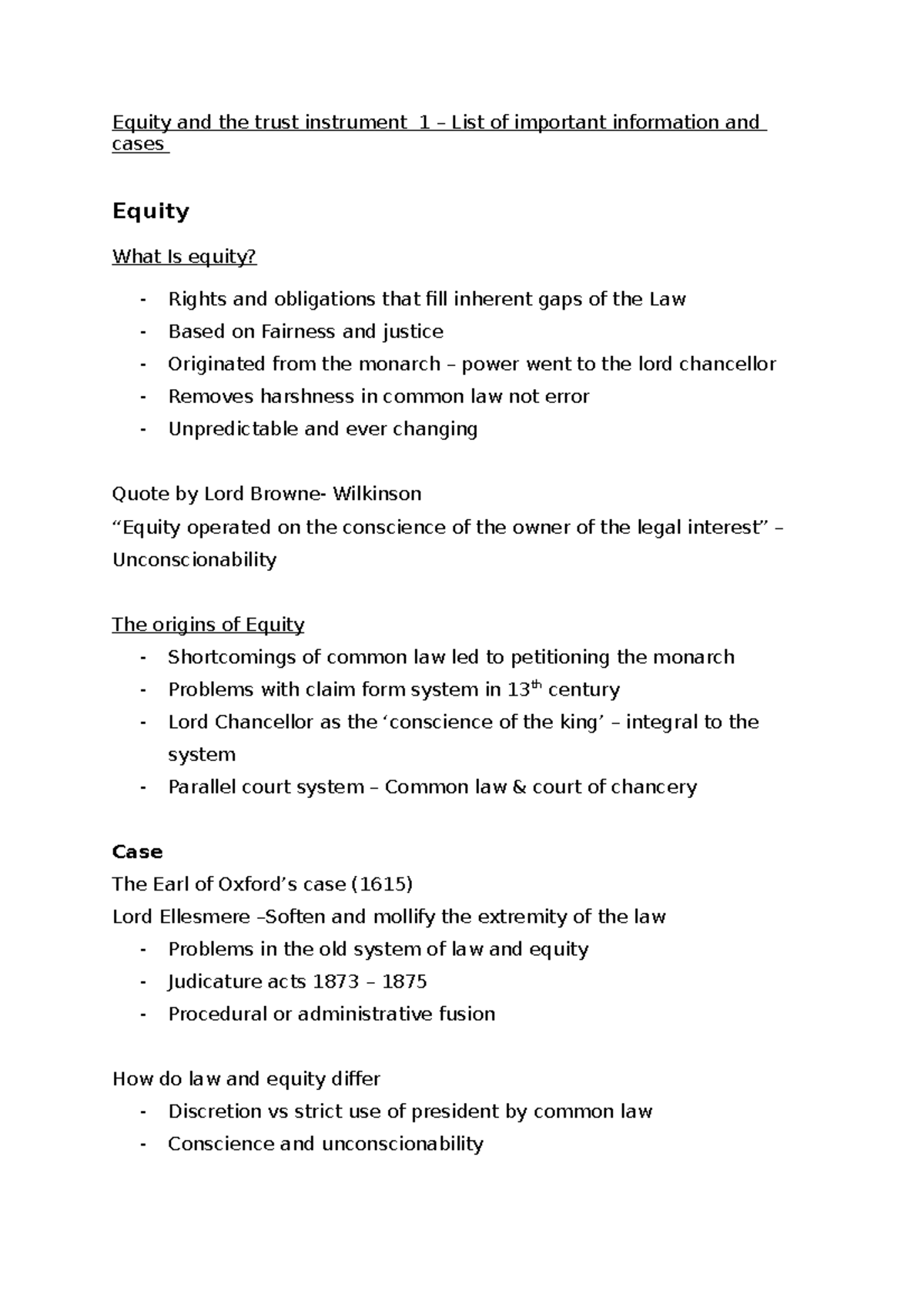 Equity and the trust instrument 1 – List of important information and ...