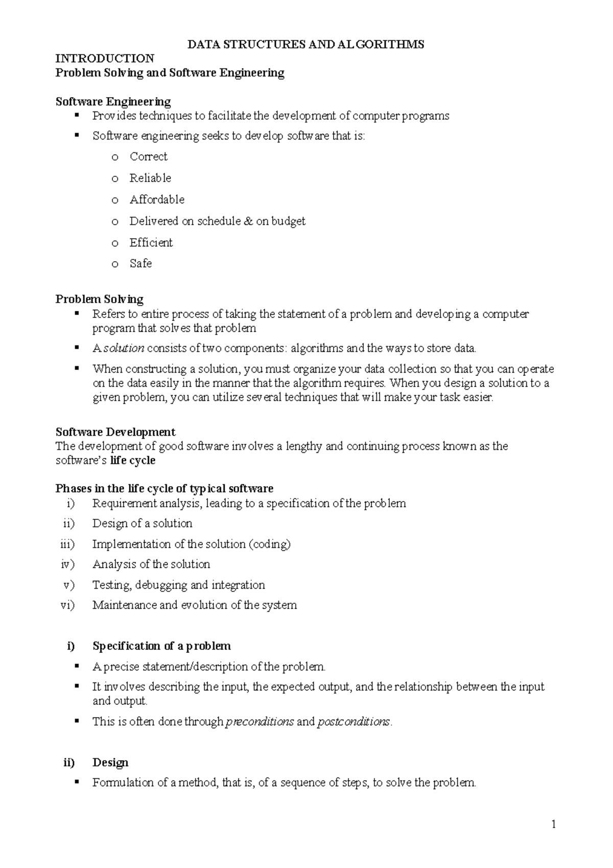 Intro TO DATA Structures AND Algorthmns - DATA STRUCTURES AND ALGORITHMS INTRODUCTION Problem ...