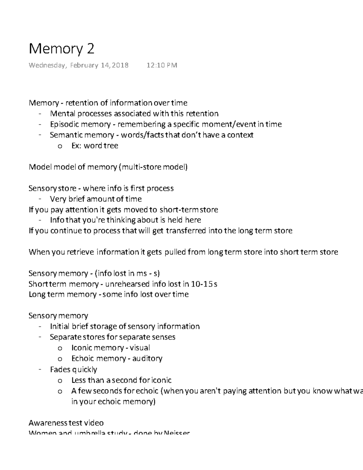 Memory 2 - Lecture notes 19 - Memory 2 Wednesday, February 14, 2018 12: ...