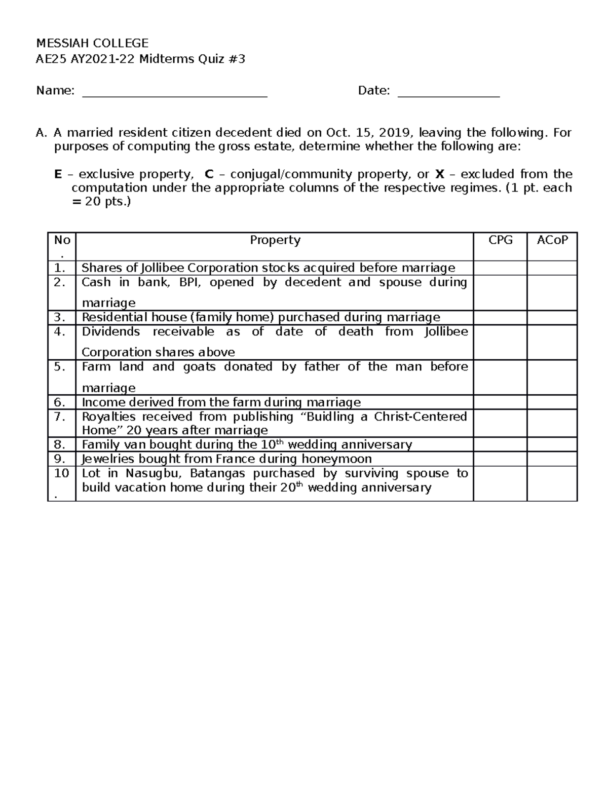 AE25 AY2021-22 MT Q#3 - MT Q#3 - MESSIAH COLLEGE AE25 AY2021-22 ...