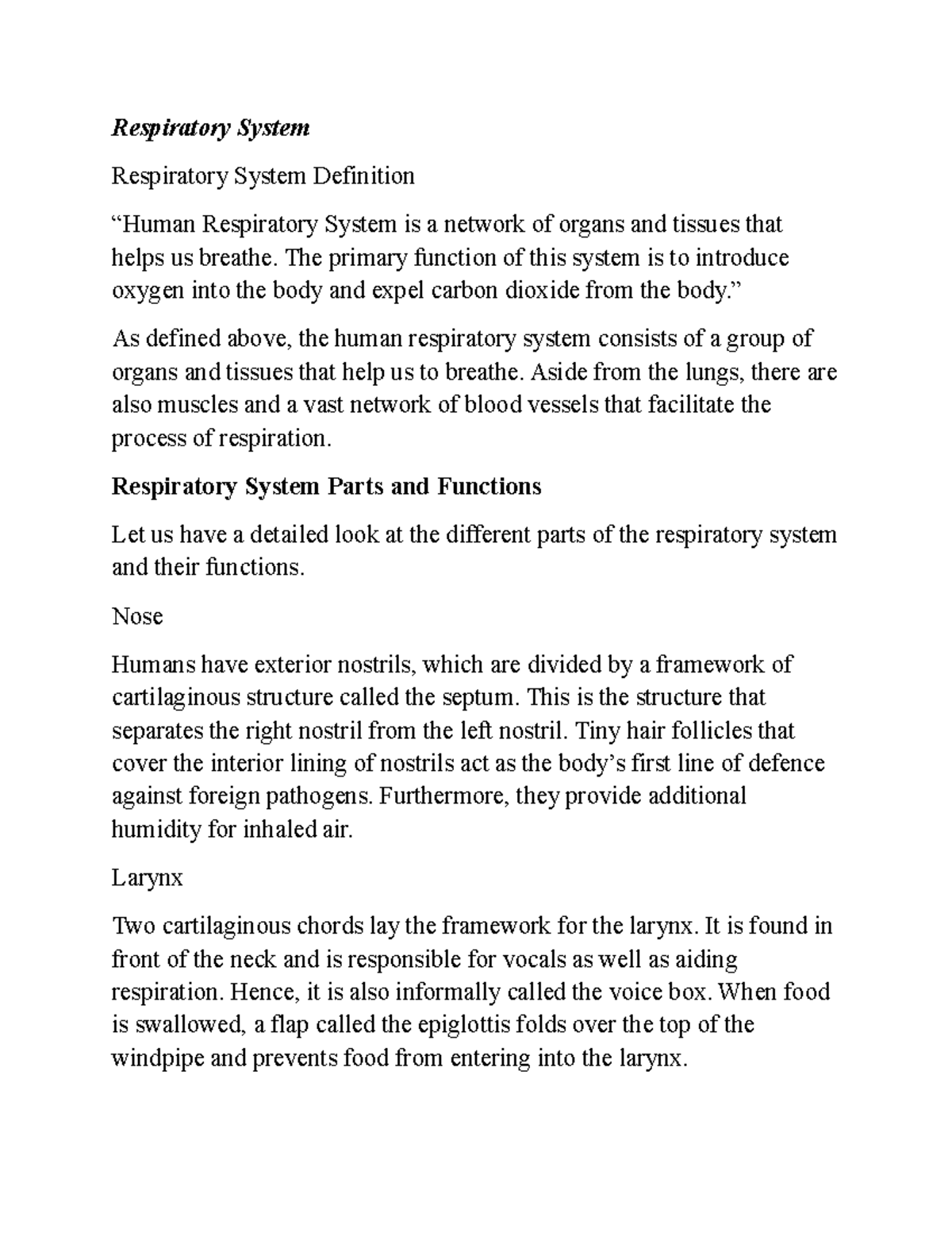 Respiratory System - its lecture notes - Respiratory System Respiratory ...