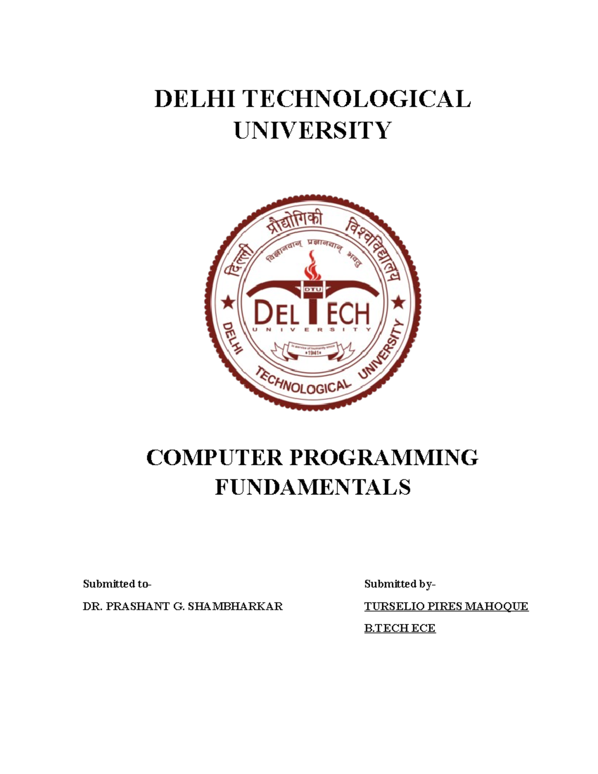 Computer Fundamentals- Lab file - DELHI TECHNOLOGICAL UNIVERSITY ...
