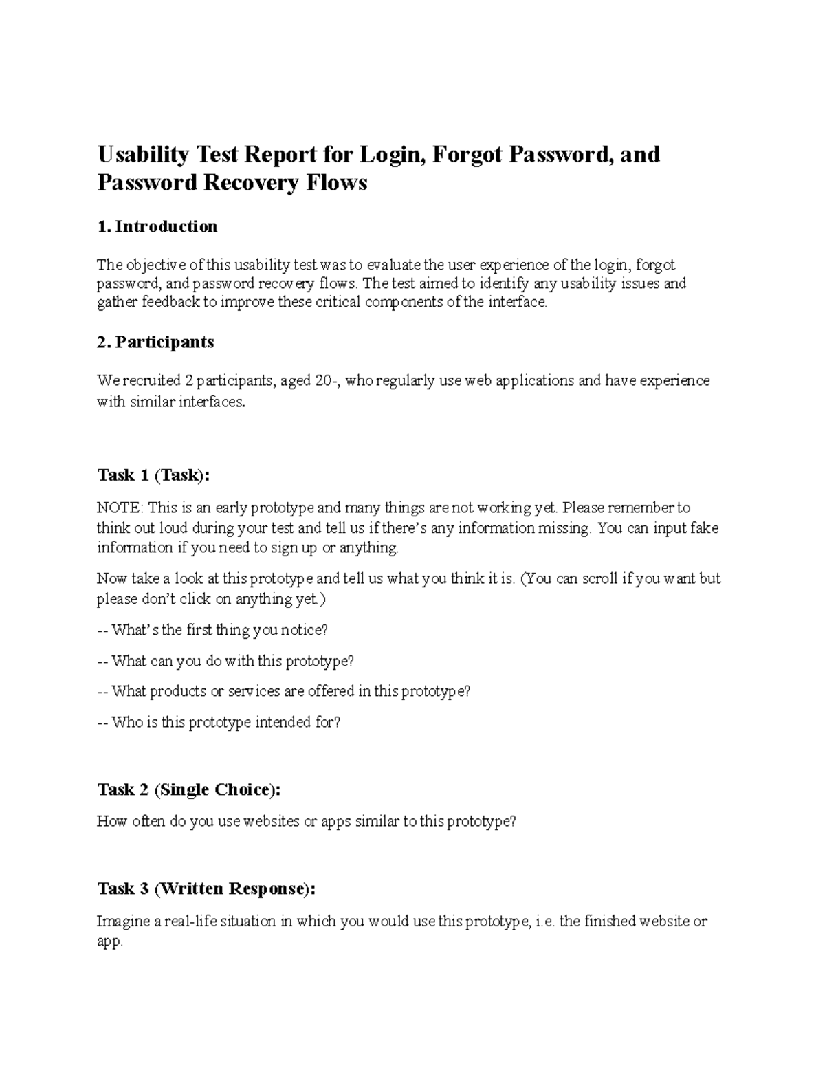 Usability Test Report for Login - Introduction The objective of this ...