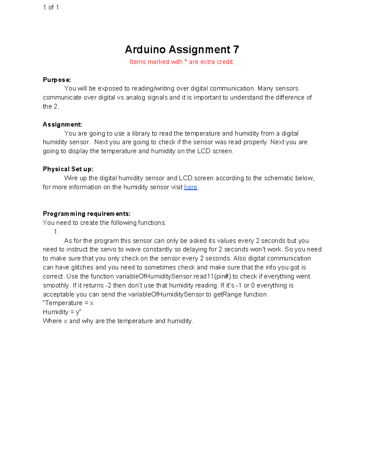 Arduino Assignment 7 - ardu7 - 1 of 1 Arduino Assignment 7 Items marked with * are extra credit ...