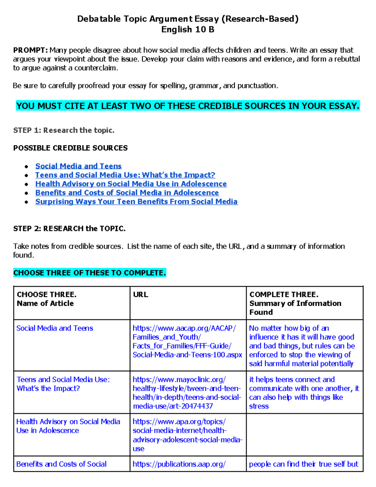 Copy of Prewriting Eng II-B Argumentative Essay - Debatable Topic ...