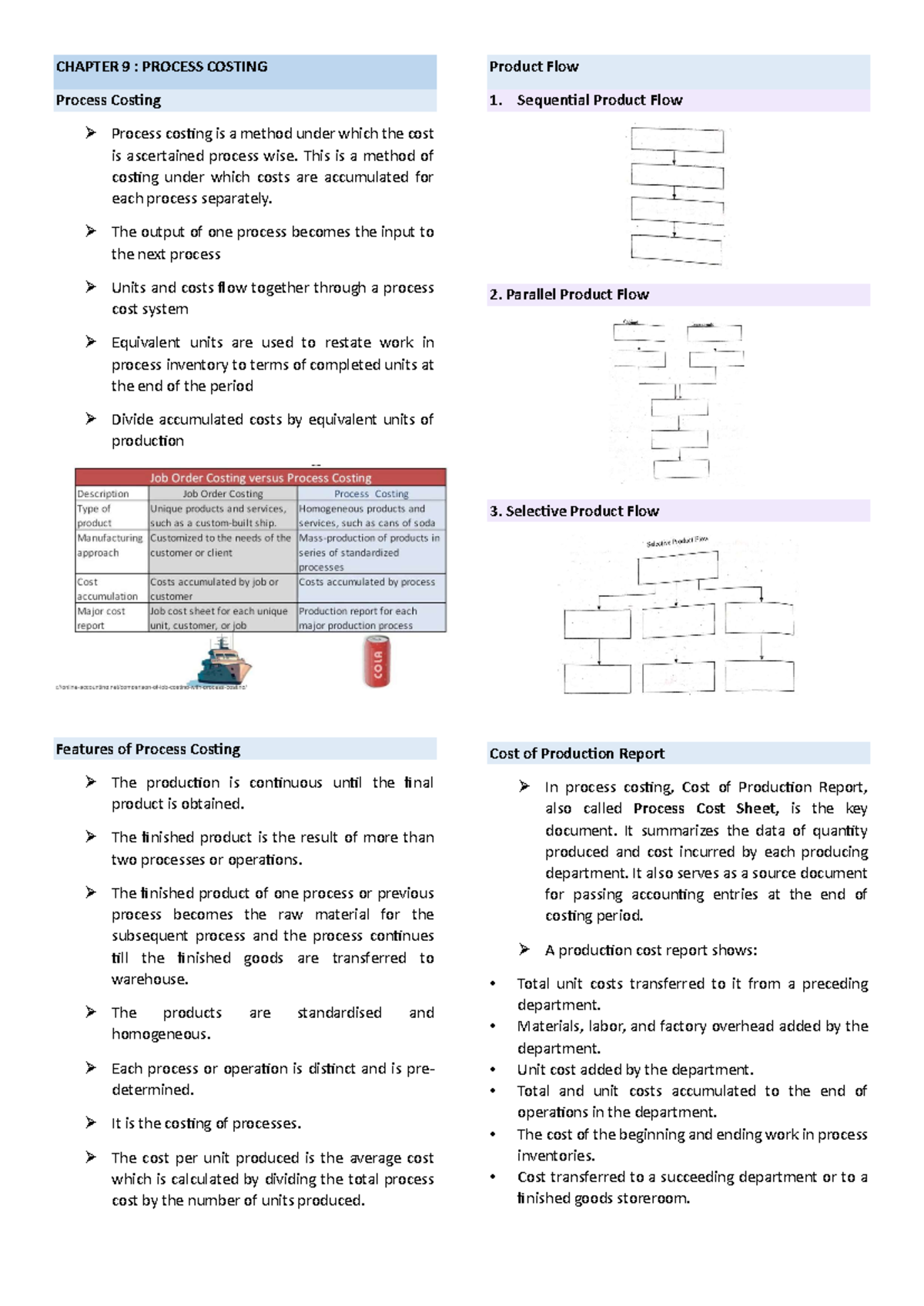 Chapter 9-11 COST ACCT - notes - CHAPTER 9 : PROCESS COSTING Process ...