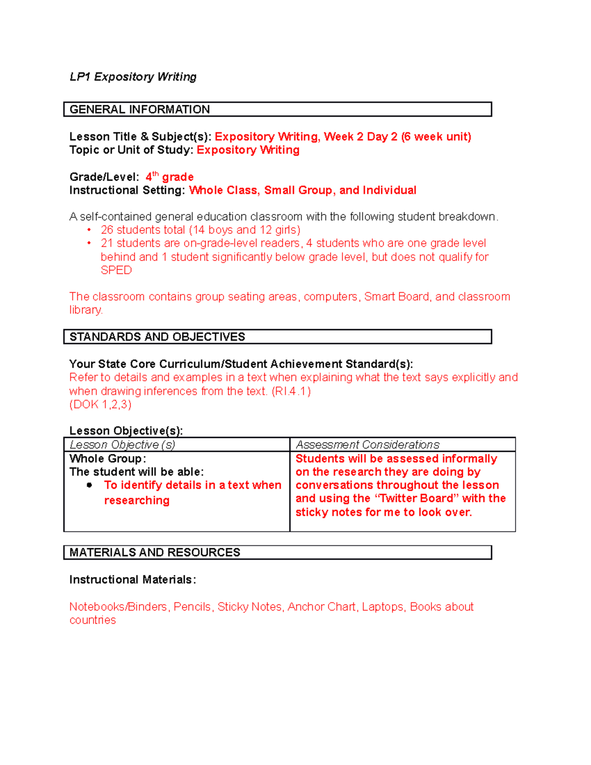 LP1 Rev Expository Writing - LP1 Expository Writing GENERAL INFORMATION ...