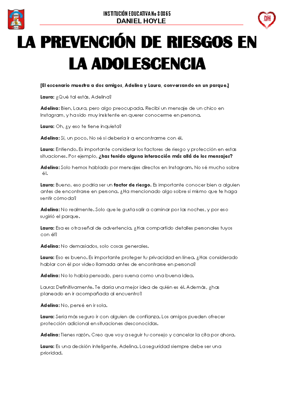 DPCC- Grupal- Situacion - INSTITUCIÓN EDUCATIVA No 80865 DANIEL HOYLE ...