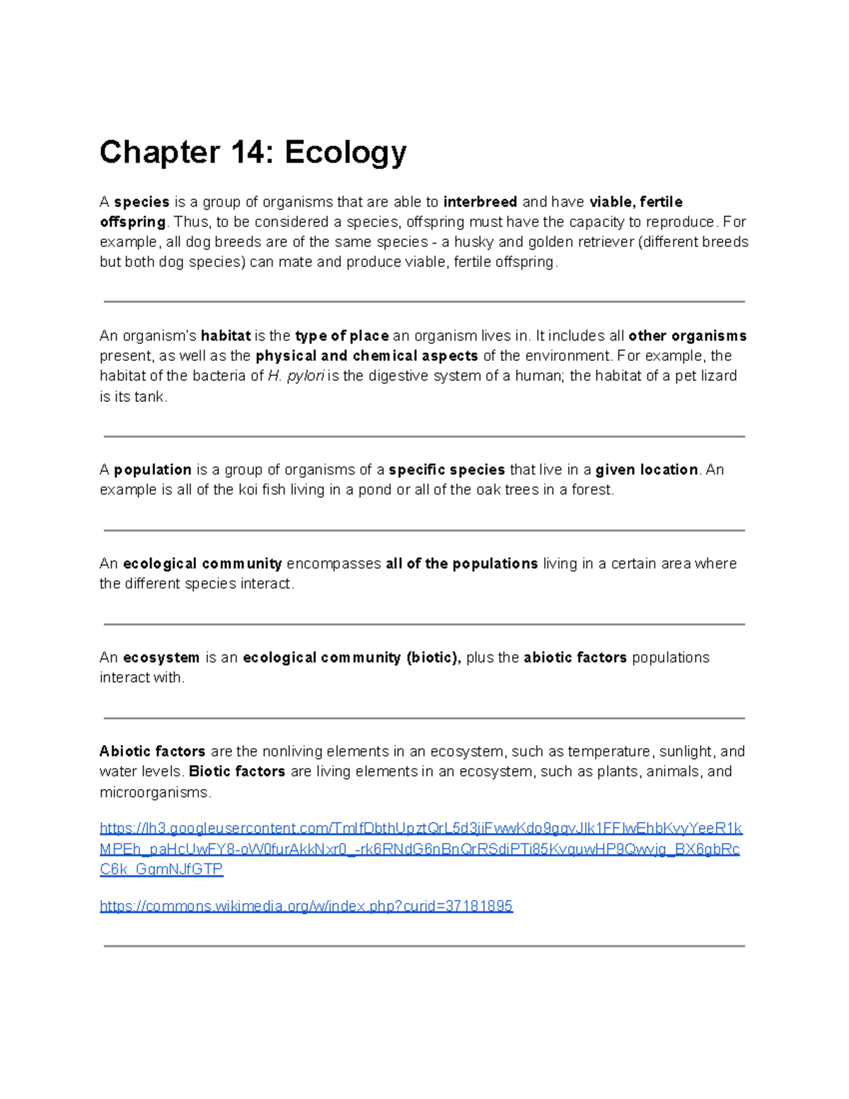 Chapter 14 Ecology - Lecture notes 2 - Chapter 14: Ecology A species is ...