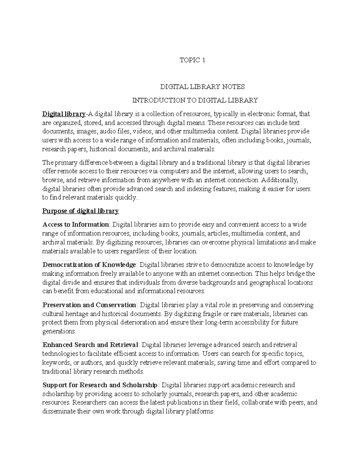 Digital Library Notes Official - TOPIC 1 DIGITAL LIBRARY NOTES ...