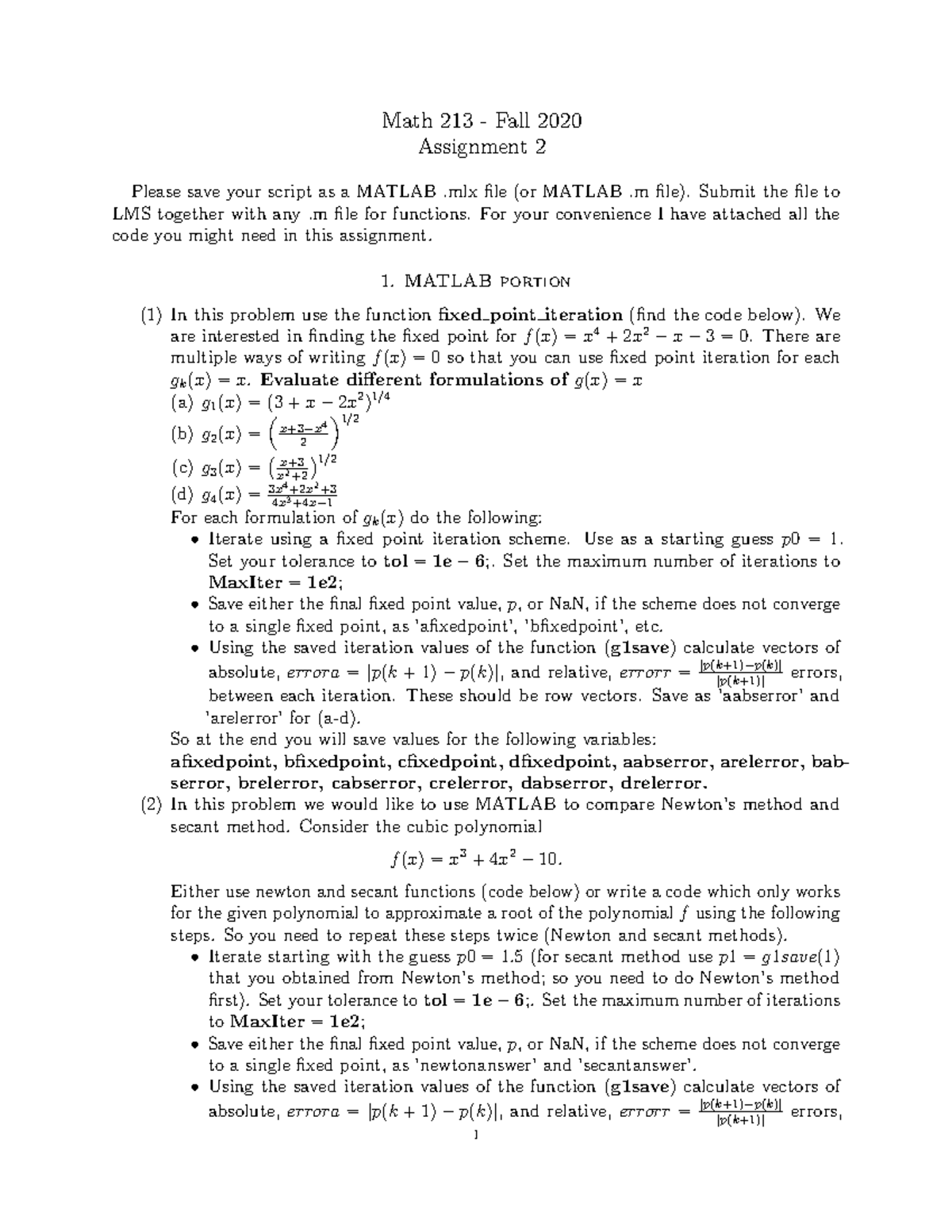 Assignment 2 Math 213 F2020 Warning Tt Undefined Function 32 Math 213 Fall 2020