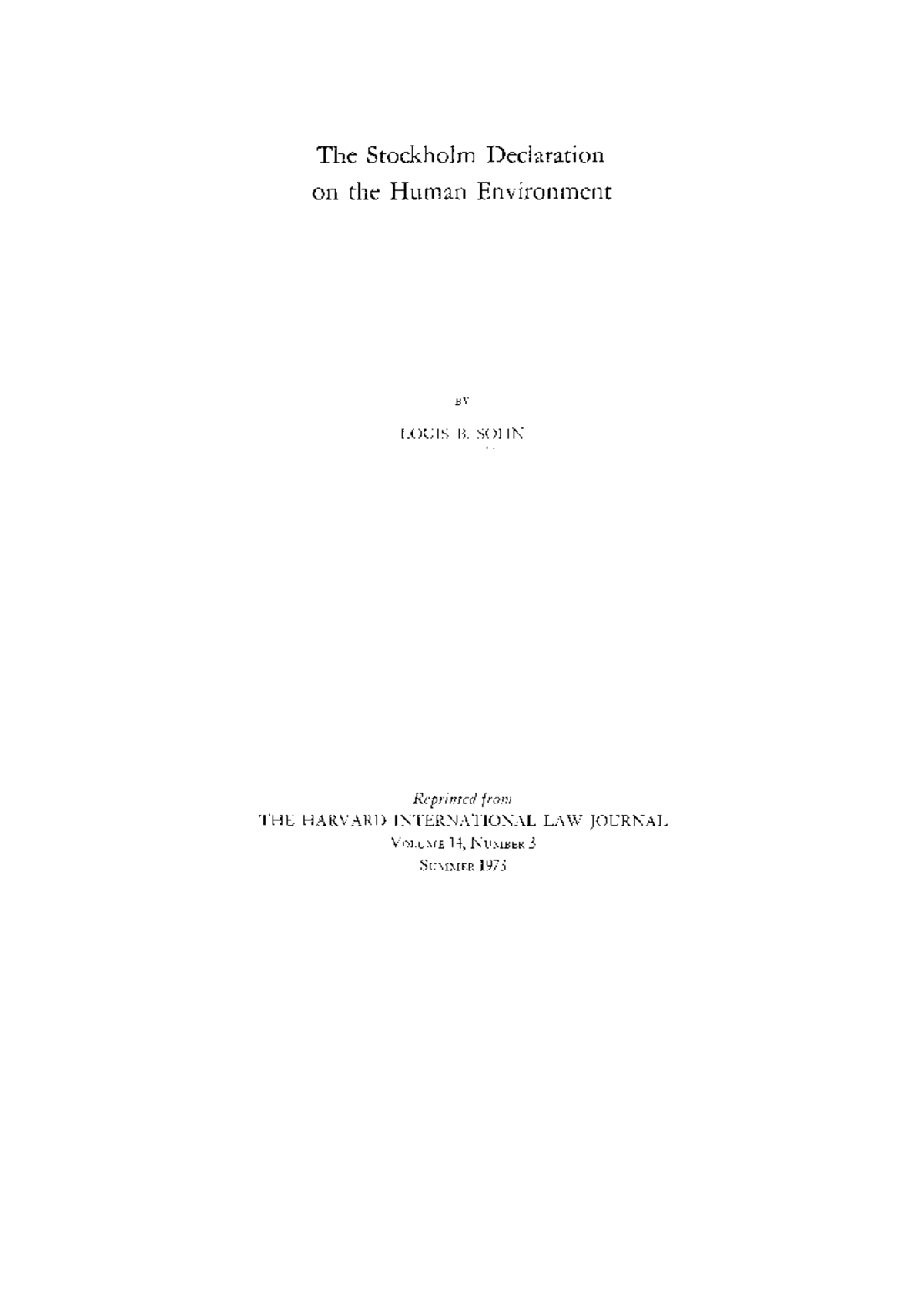 Stockholm declaration - The Stockholm Declaration on the Human ...