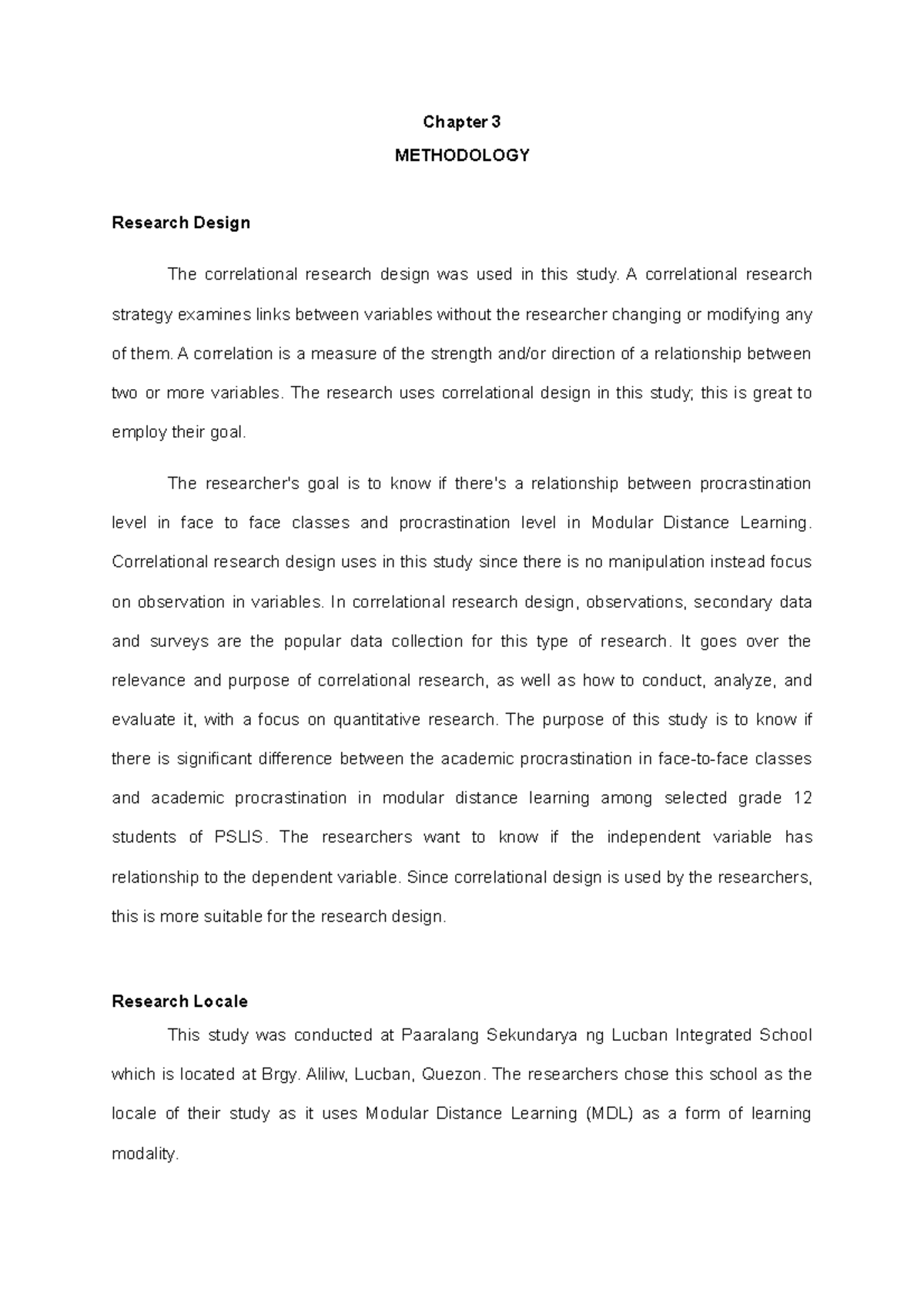 Chapter-3 Edited - dfdfdf - Chapter 3 METHODOLOGY Research Design The ...
