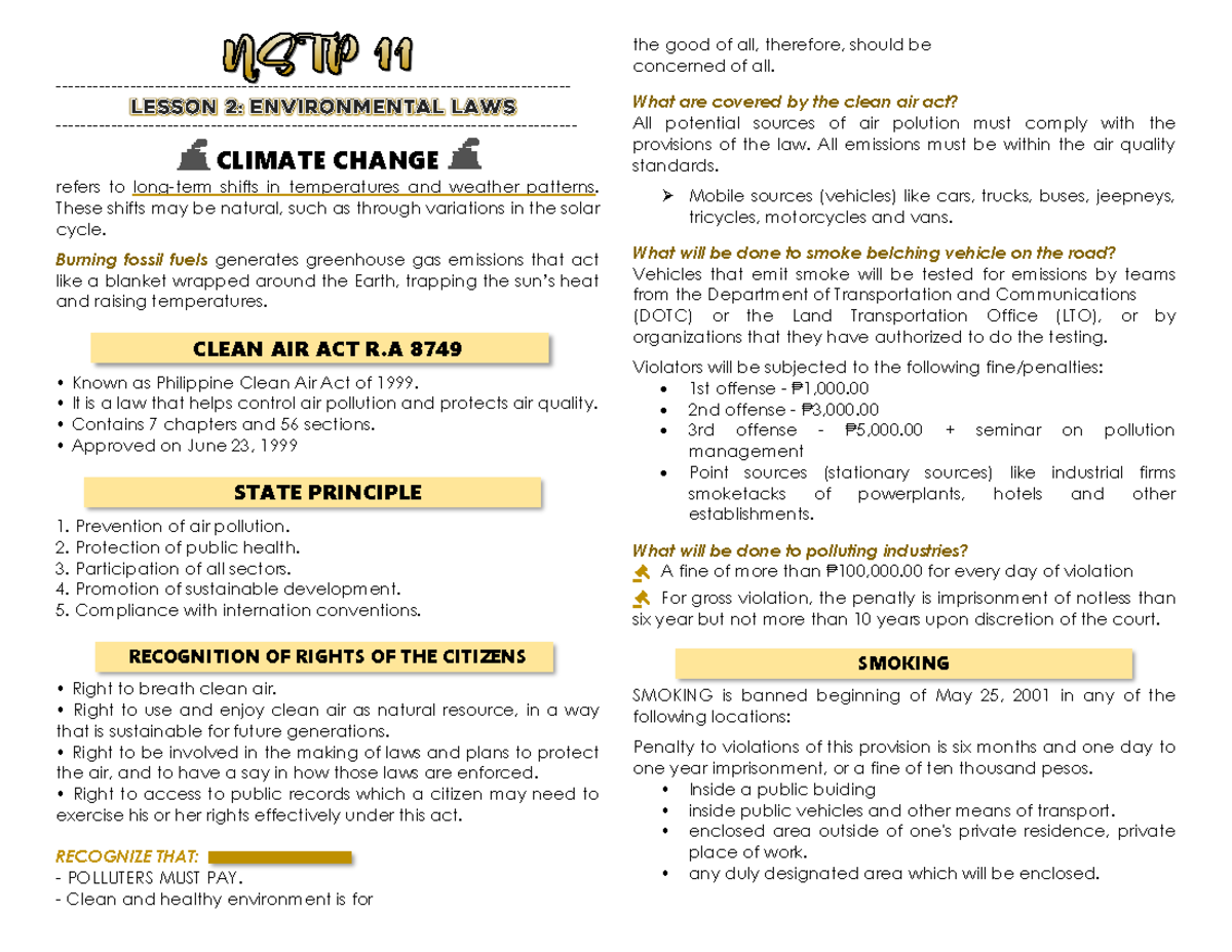 NSTP 11 - midterm notes - CLIMATE CHANGE refers to long-term shifts in ...