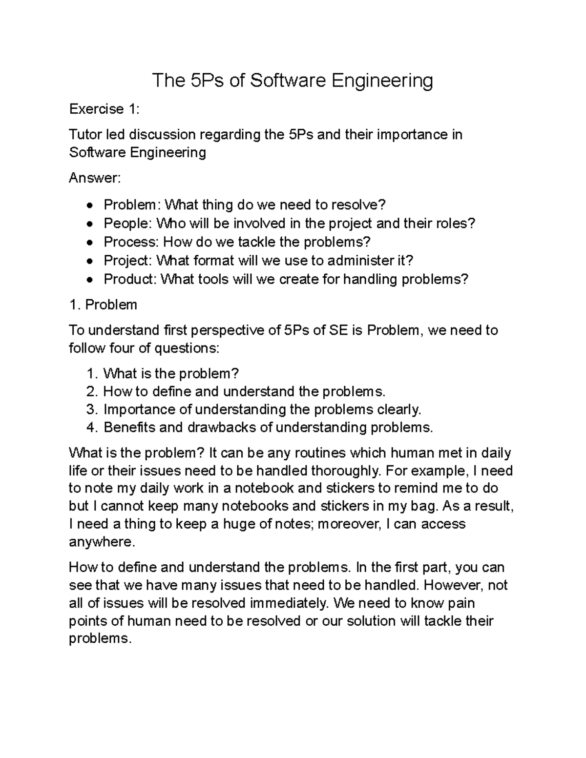 Tutorial-week-1 - tutorial - The 5Ps of Software Engineering Exercise 1 ...