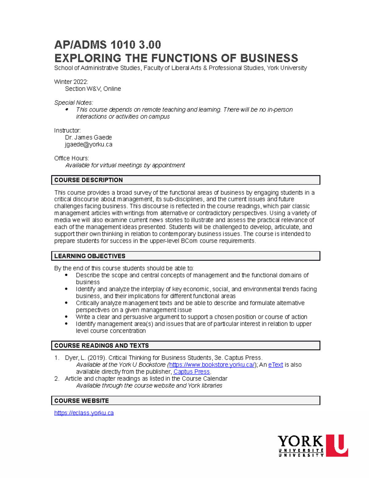 ADMS 1010 course outline - AP/ADMS 1010 3. EXPLORING THE FUNCTIONS OF ...