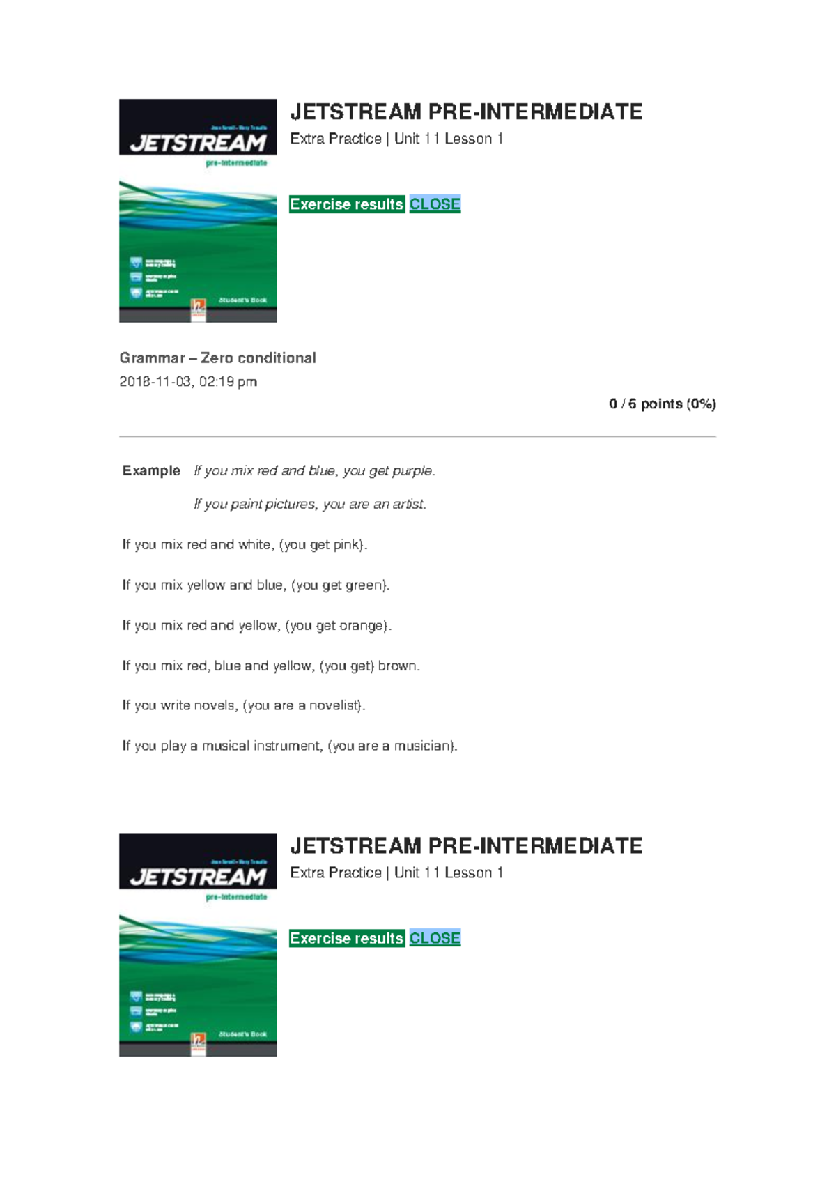 Pdfcoffee - no cmt - Extra Practice | Unit 11 Lesson 1 Exercise results CLOSE Grammar – Zero ...