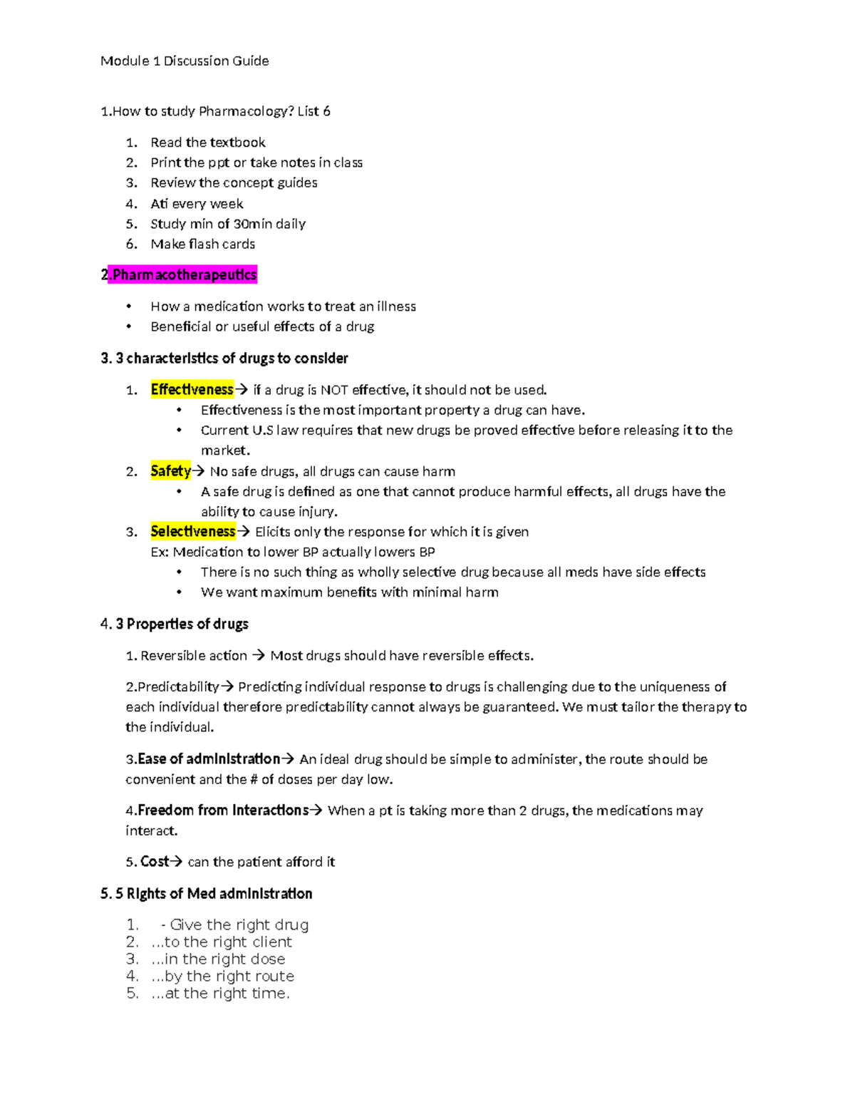 Module 1 Discussion Guide - 1 to study Pharmacology? List 6 1. Read the ...