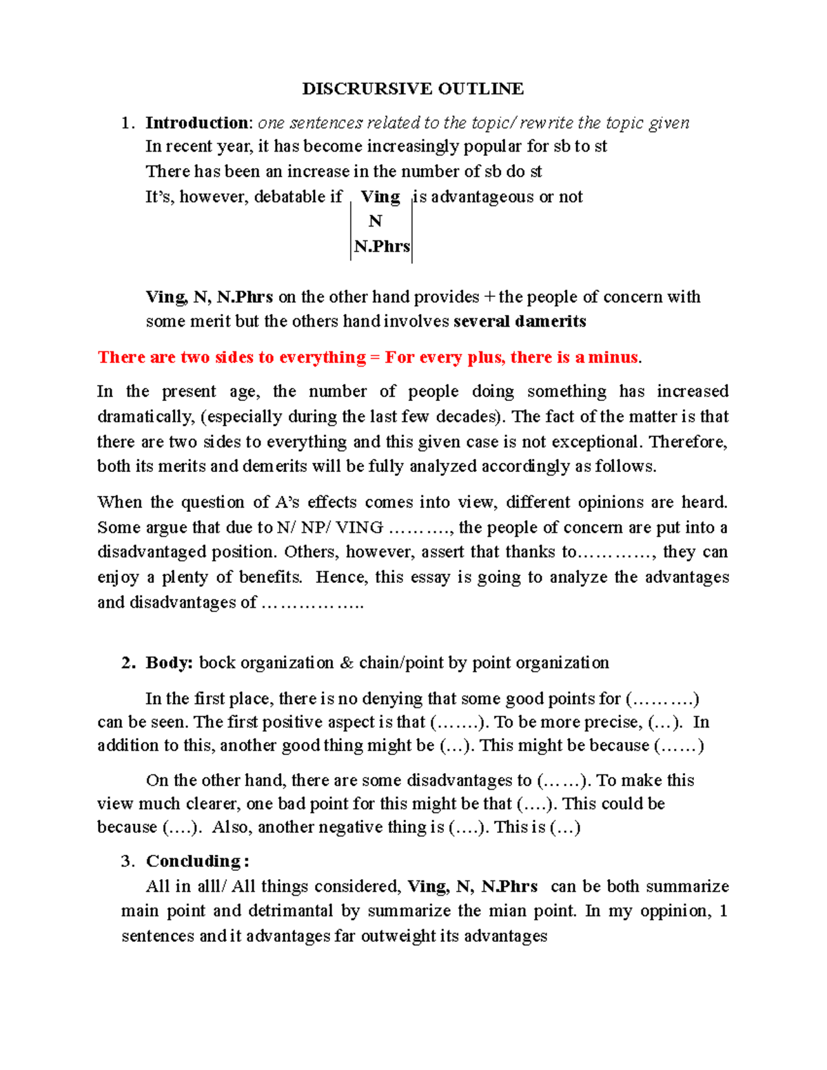 Discursive - hghgh - DISCRURSIVE OUTLINE Introduction : one sentences ...