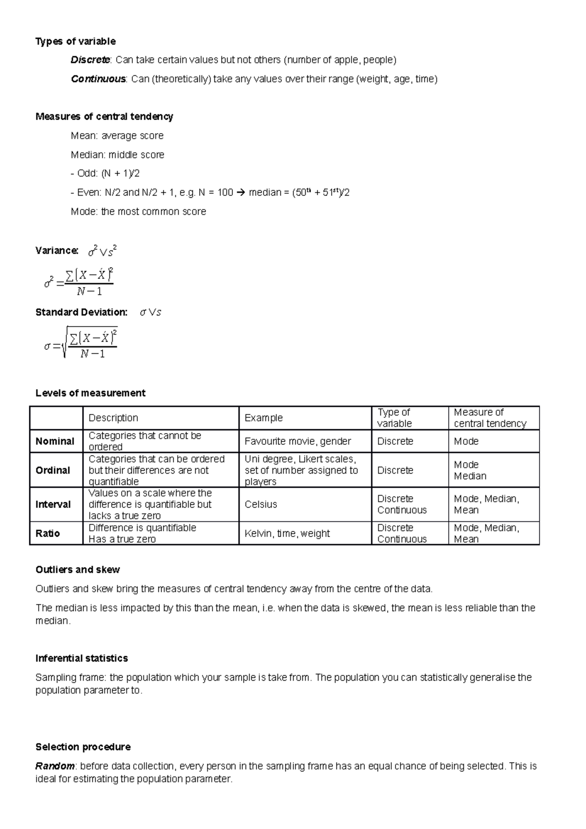 Mid-term exam cheat sheet - Types of variable Discrete: Can take ...