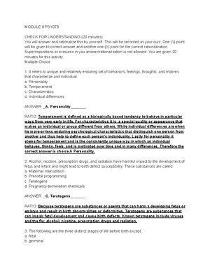 Module 6 PSY079 - MODULE 6 PSY CHECK FOR UNDERSTANDING (20 minutes) You ...