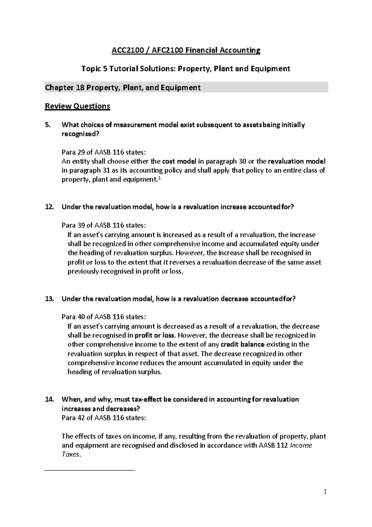 ACC-ACF2100 Topic 5 Tutorial Solutions 2 - ACC2100 / AFC2100 Financial ...