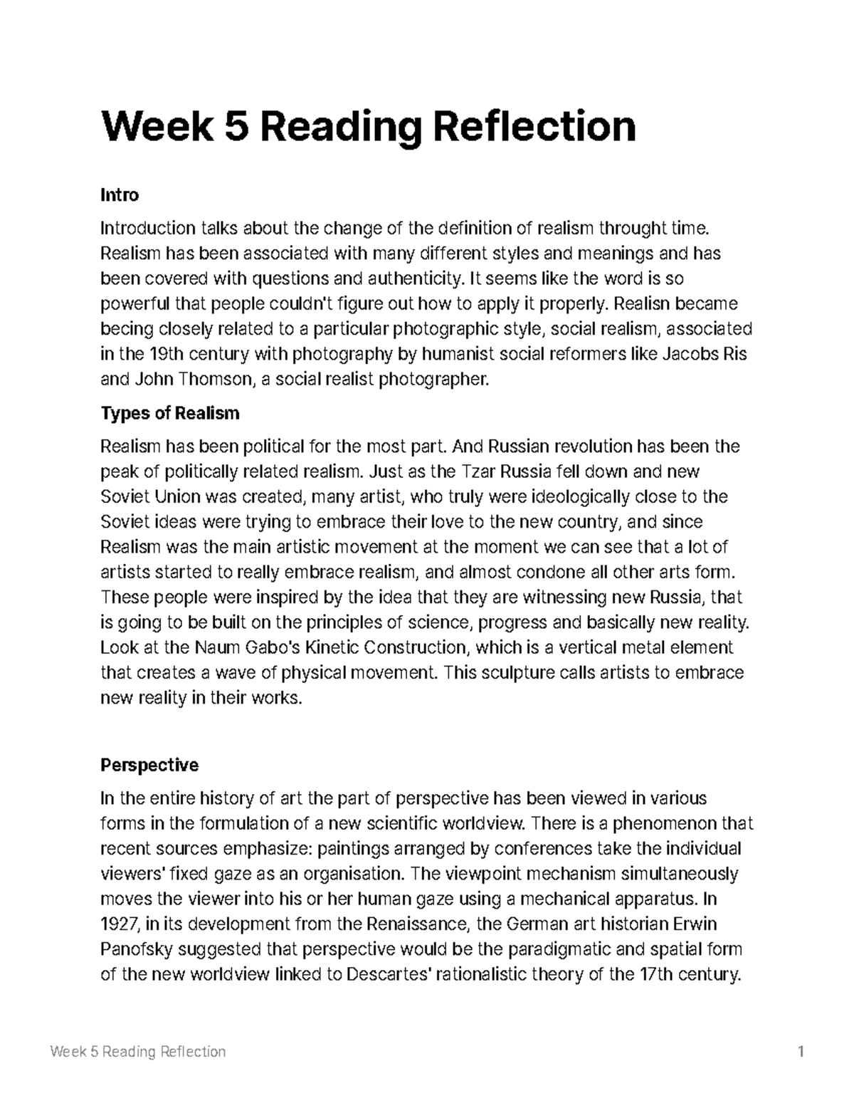 Week 5 Reading Reflection - Week 5 Reading Reflection 1 Week 5 Reading ...