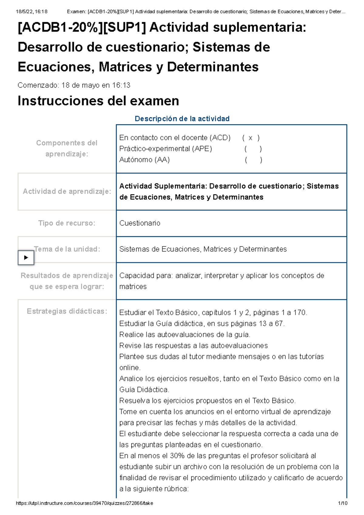 Examen ACDB1 20 SUP1 Actividad suplementaria Desarrollo de cuestionario Sistemas de Ecuacione ...