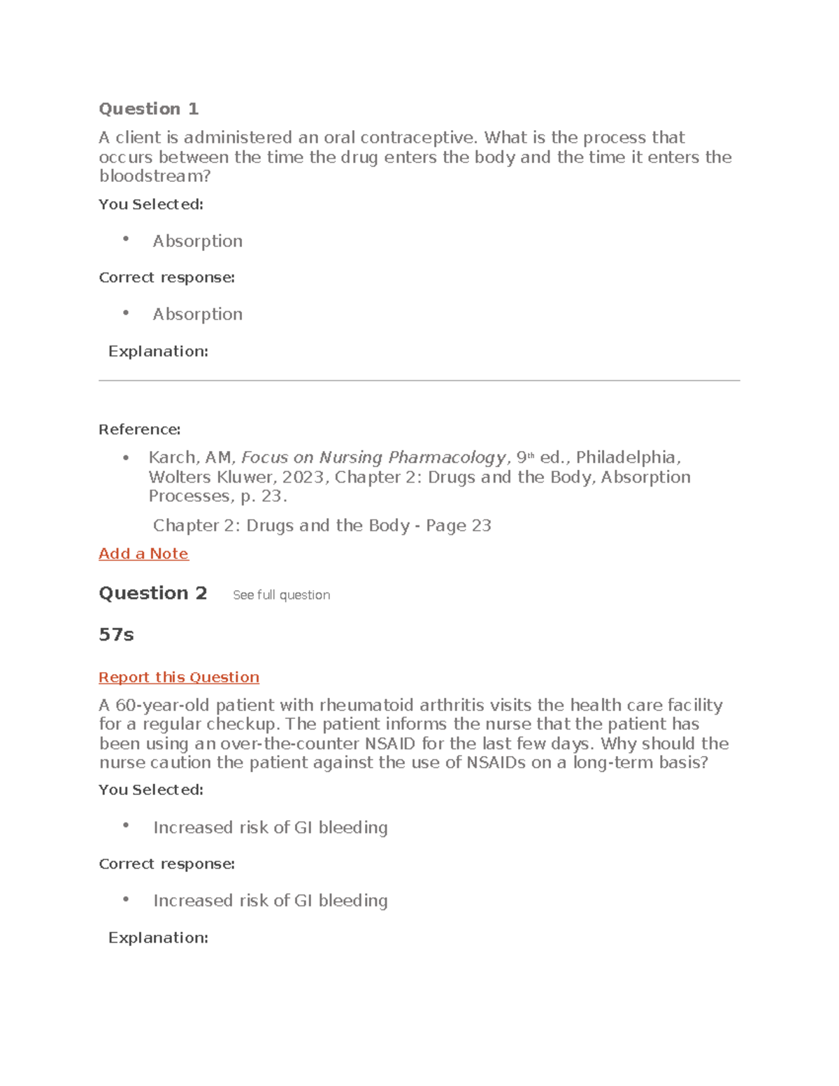 Pass point adaptive test - Question 1 A client is administered an oral ...