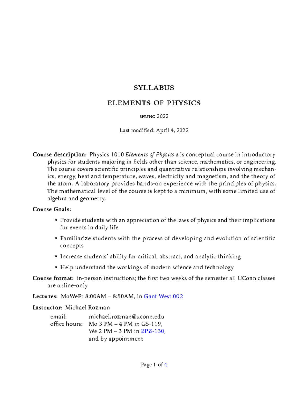 Syllabus physics - good course summary - syllabus elements of physics ...