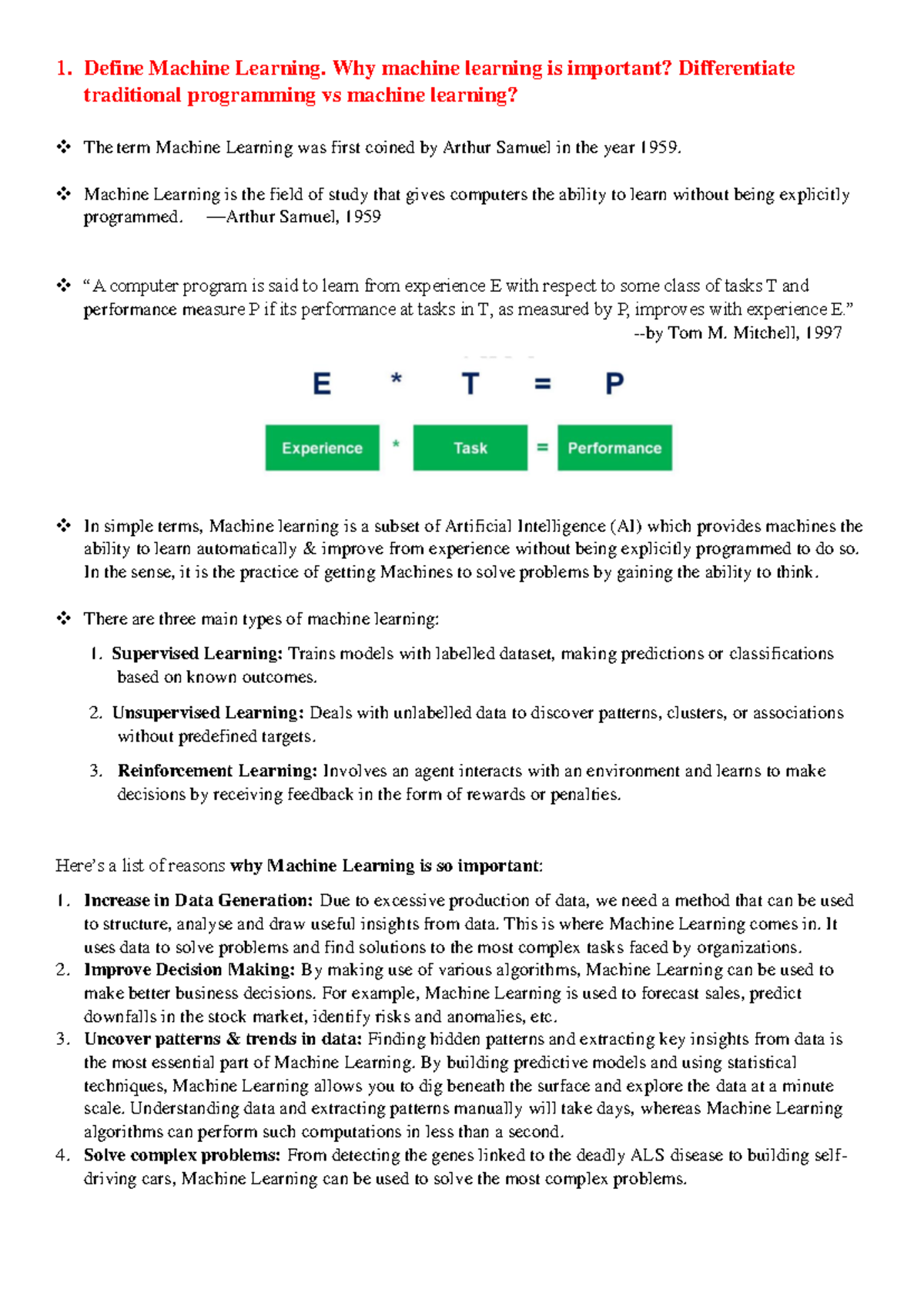 ML unit-1 QB full answers - 1. Define Machine Learning. Why machine ...