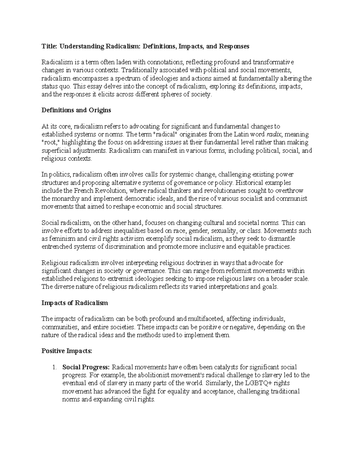 Radical - Title: Understanding Radicalism: Definitions, Impacts, and ...