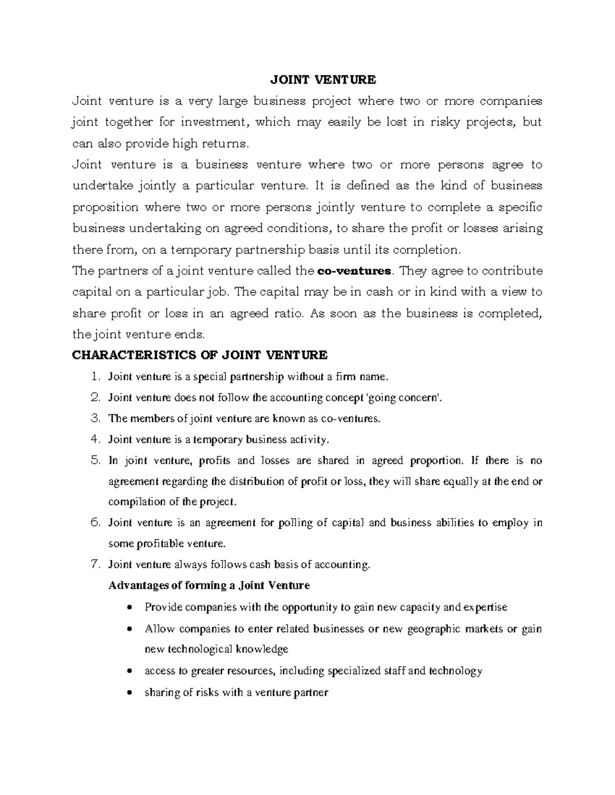 Joint venture Part1 - it is the primary part or the Fundamentals of ...