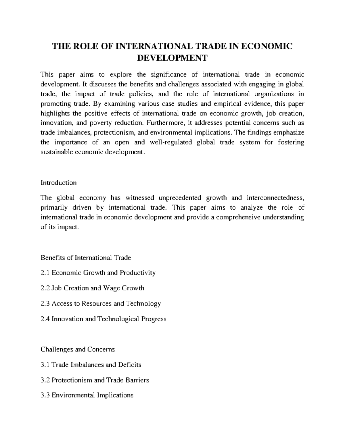 THE ROLE OF International Trade IN Economic Development - THE ROLE OF ...