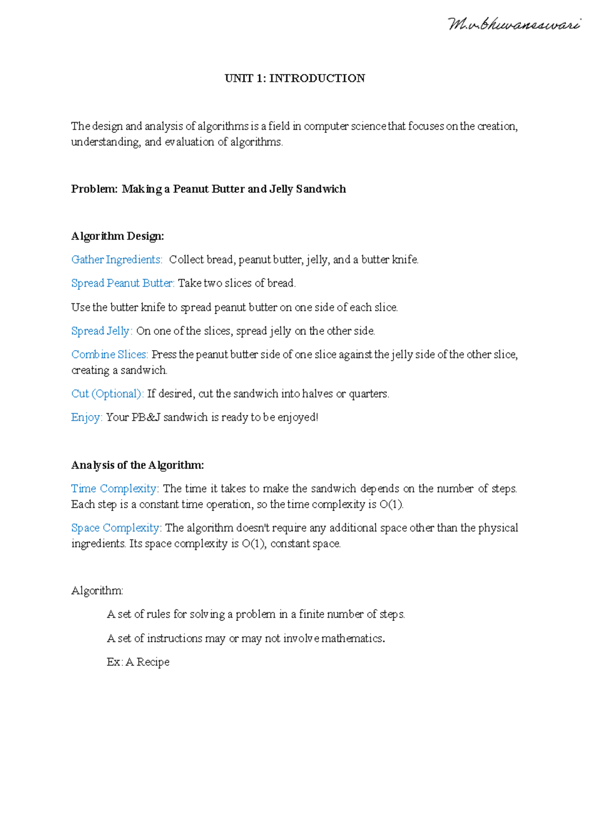 UNIT 1 - UNIT 1: INTRODUCTION The design and analysis of algorithms is ...