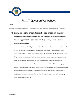 Picot Worksheet - PICOT Question Worksheet Name: Please read the ...