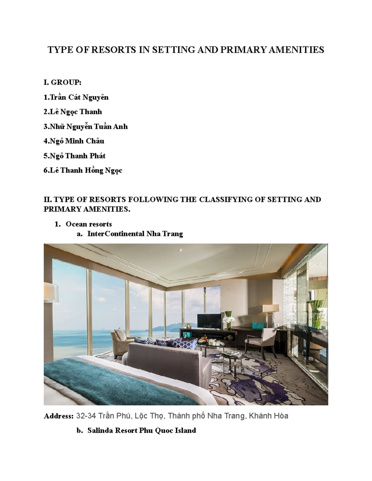 TYPE OF Resorts IN Setting AND Primary Amenities - TYPE OF RESORTS IN ...