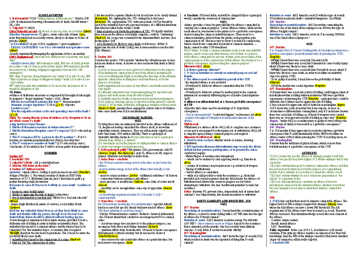 Crimes Cheat Sheet 2019 - Criminal Law - Victoria University - Studocu