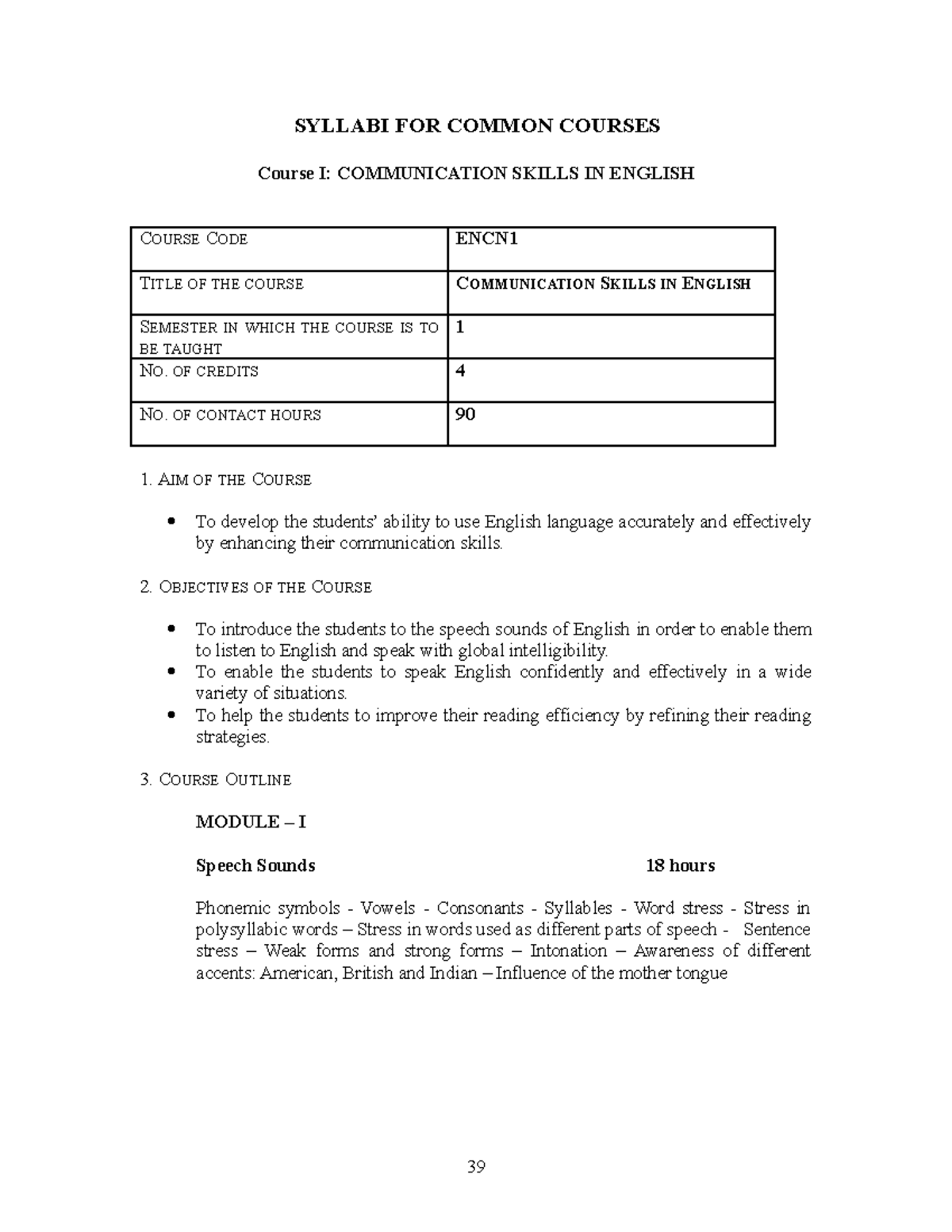 Common-Courses - Common course - SYLLABI FOR COMMON COURSES Course I ...